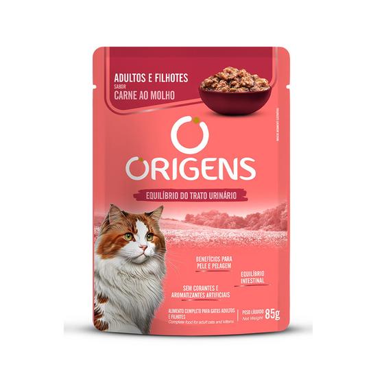 Sachê Origens para Gatos Adultos e Filhotes Sabor Carne ao Molho 85g ...