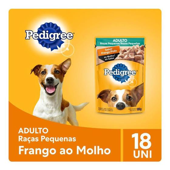 Sache Pedigree Adulto Raças Pequenas Frango 100g - caixa com 18 ...