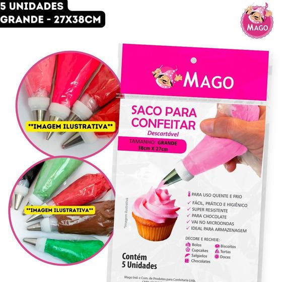 Saco de Confeitar Manga Descartável Resistente Mago - G 38x27cm - pct 5 ...