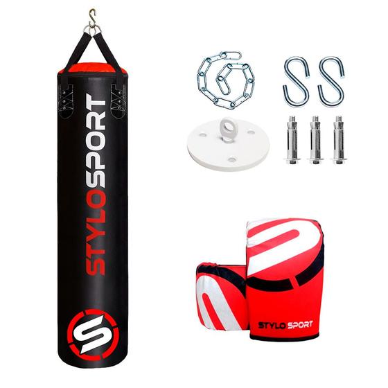 Saco de pancada stylo 160cm vazio + 1 par de luva bate saco vermelho ...