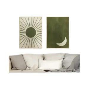 Sage Green Sun Moon Wall Art Set Olive Green Impressões Em Tela Sem ...