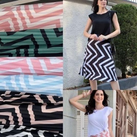 Saia feminina plissada midi zig zag - filo modas - Saia Feminina - Magazine Luiza