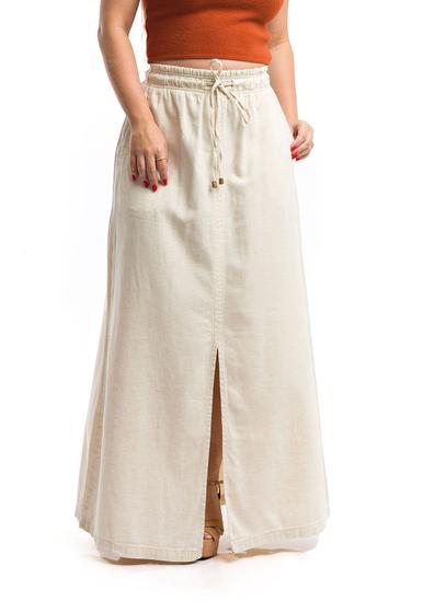 Saia Longa de linho bege com fenda e cós elástico - Restrito Jeans - Saia Feminina - Magazine Luiza