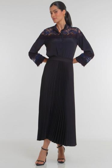 Saia Midi Satin Plissada Lisa Smk Preto - Saia Feminina - Magazine Luiza