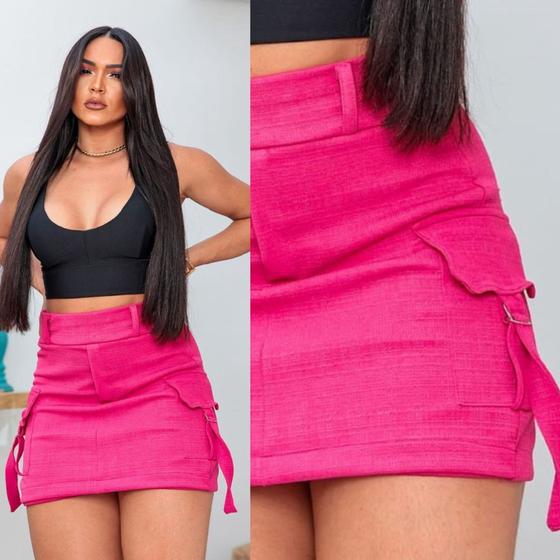 Saia shorts cargo curta feminina com bolsos na lateral - Stillos modas - Short Saia Feminino ...