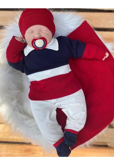 Saída de maternidade menino em tricô vermelho - Nika Baby - Saída de ...