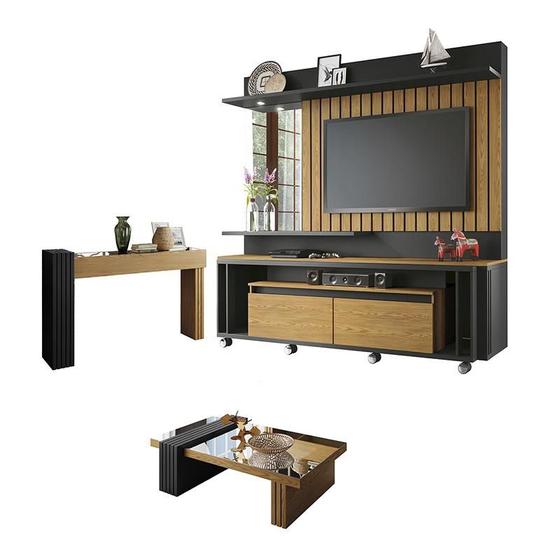 Sala de Estar Home Eclipse, Aparador Astro e Mesa de Centro Luna com Espelho Carvalho Intense ...