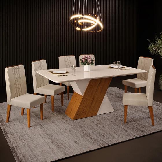 Sala de Jantar DJ Móveis Rubi Tampo Chanfrado Curvo 170x0,25 com 6 ...