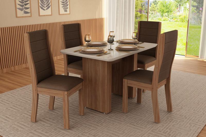 Sala de Jantar Helena 1,20 Mesa com 4 Cadeiras Beatriz Sensitive Marrom ...