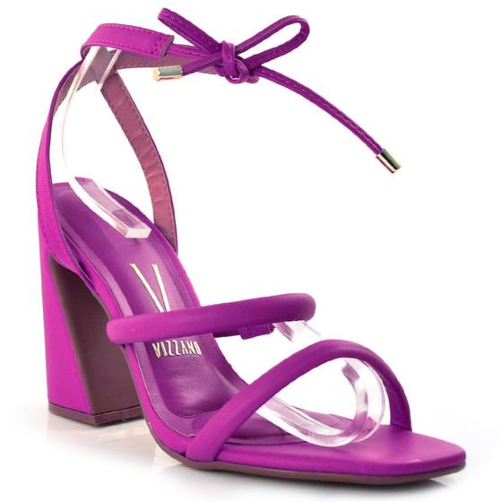 Sandália de Salto Bloco e Amarrar na Perna Vizzano Rosa 6403305-20027 ...