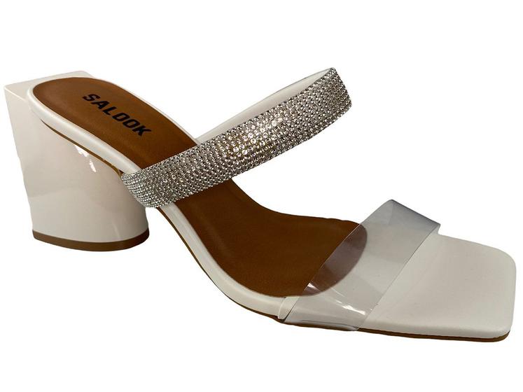 Sandália Feminina Off White Brilhante Frente Transparente - Salook ...