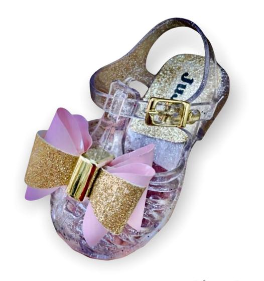 Sandália Infantil Feminina Bebê Laço Glitter Cristal Rosa Bebê Juju ...