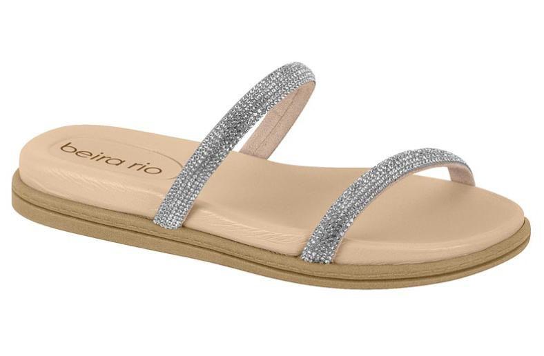 Sandália Rasteirinha Slide Beira Rio Tiras Strass 8488.105 ...