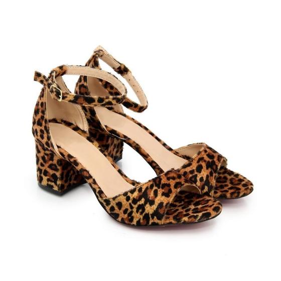 Sandalia Salto Medio Grosso Amanda Block Animal Print Onça Aberta com ...