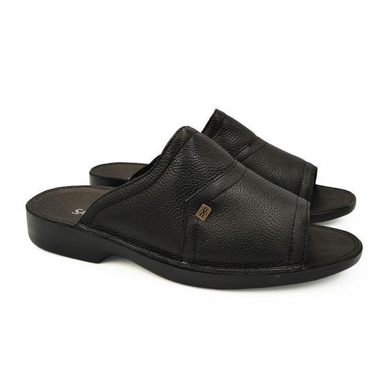 Sandália Samello Satiê Chinelo Masculino Tradicional Preto Couro ...