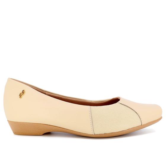 Sapatilha Bege Couro Bico Quadrado Detalhe Tecido - Usaflex - Sapatilha ...