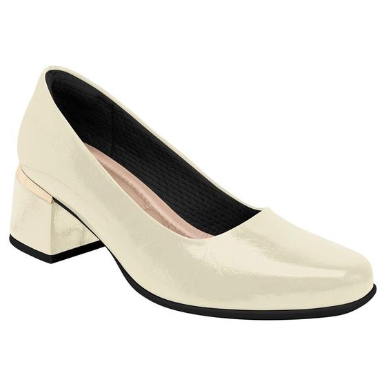 Sapato Feminino Salto Médio Verniz Off White Ouro Piccadilly 748009-30 ...