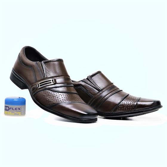 Sapato Social Masculino Café De Couro Legitimo + Gel incolor - Corflex ...