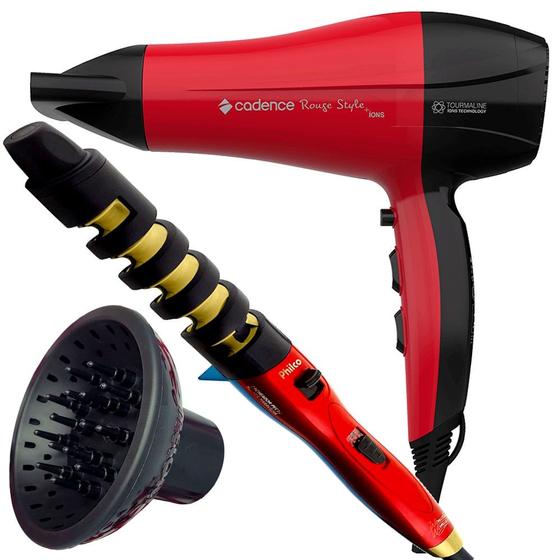Secador De Cabelo Cadence Profissional 2200w Ions Ar Quente Frio Rougi ...