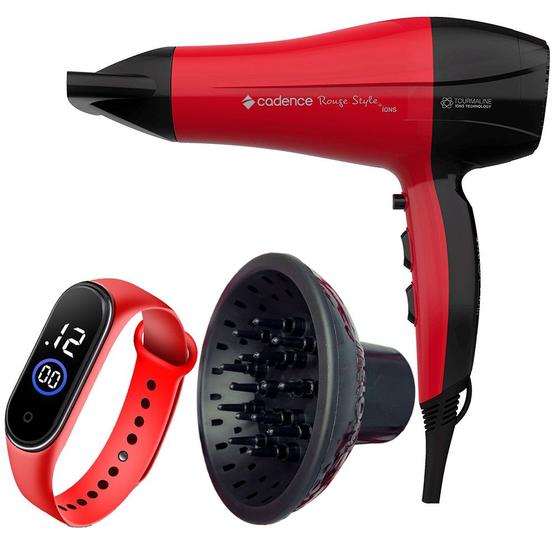 Secador De Cabelo Cadence Profissional 2200w Ions Ar Quente Frio Rougi ...