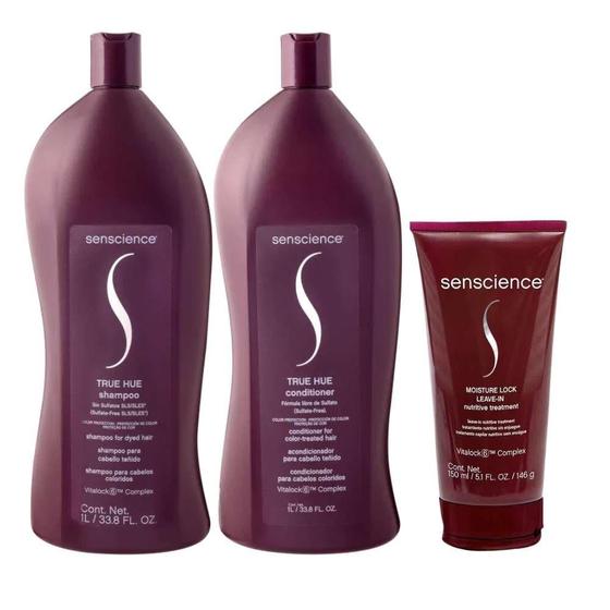 Senscience True Hue Shampoo + Condicionador 1L + Máscara Moisture Lock ...
