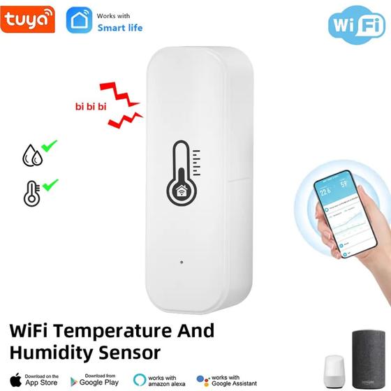 Sensor de Temperatura e Humidade WiFi Tuya Alexa Google Android Ios - Sensor de Temperatura ...
