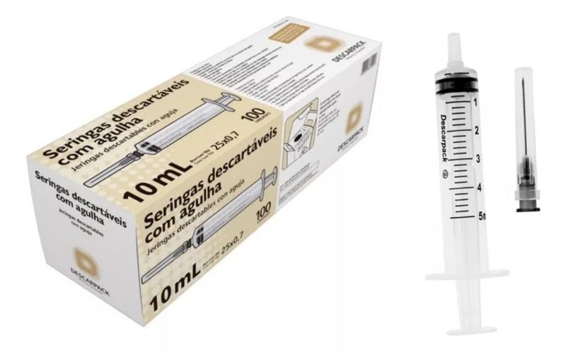 Seringa 10ml Com Agulha 25x0,7 Luer Slip caixa com 100 - Descarpack - Outros Saúde e Cuidados ...