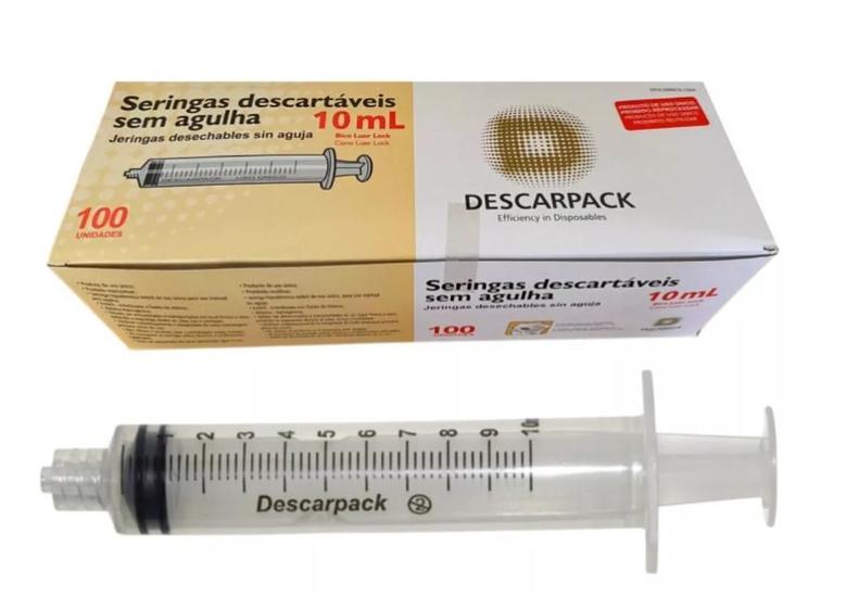 Seringa 10ml Descartável Bico Luer Lock Caixa com 100 Unidades ...