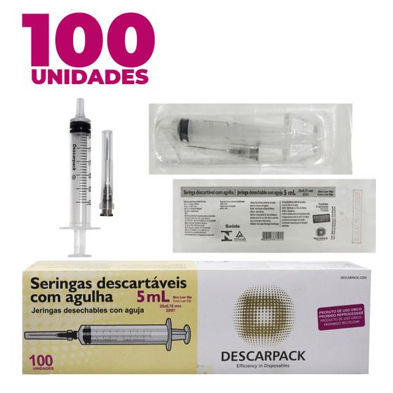 Seringa 5Ml Descartável Com Agulha 25x7 Descarpack cx/100 und - Seringa ...