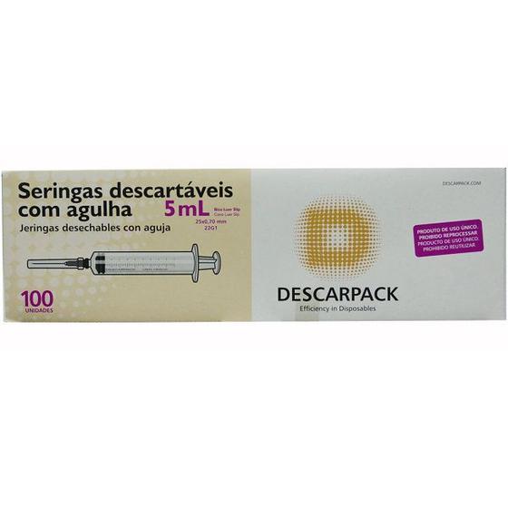 Seringa 5ML Luer SLIP + Agulha 25 X0,70MM Caixa C/ 100 Unidades ...