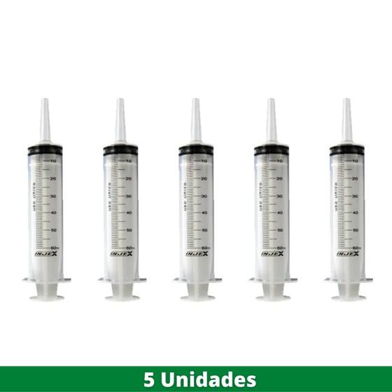 Seringa Descartável Lock Bico Cateter Sonda 60 ml S/AG 5 Unidades Injex ...