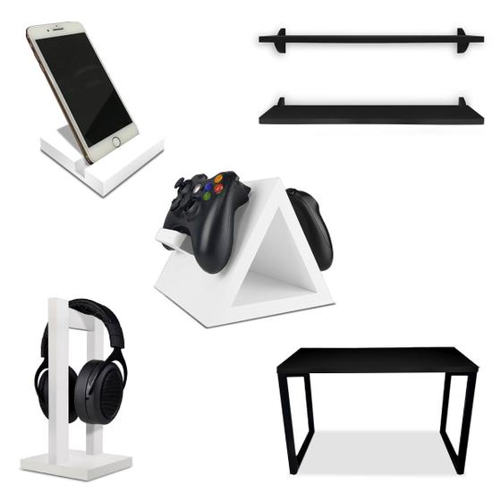 Setup Gamer Kit Spark Mesa Preto/Preto + 2 Prateleiras + Suporte p ...