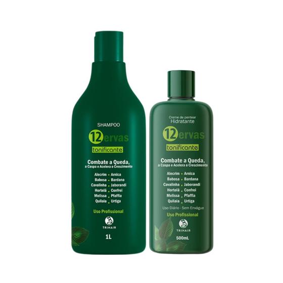 Shampoo 1L + Hidratante 500ml Tonificante 12 Ervas - Trihair - Shampoo ...