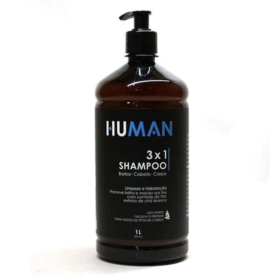 Shampoo 3 em 1 Barba Cabelo e Corpo Human Limpeza e Hidratação 1l ...