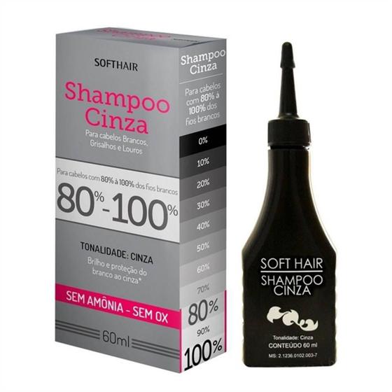Shampoo Cinza 80% A 100% Dos Fios Brancos 60Ml 6 Unid - Softhair ...