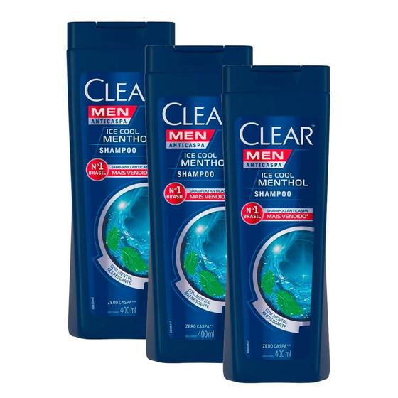 Shampoo Clear Men Ice Cool Menthol 400ml Kit com três unidades ...