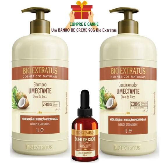 Shampoo Condicionador 1L +Óleo De Coco Bio Extratus E Presente - Kit ...