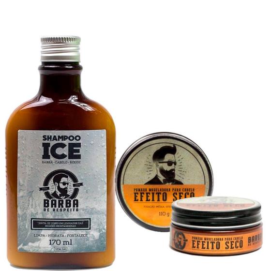 Shampoo Ice 170ml + Pomada Modeladora Efeito Seco 110g Barba de ...