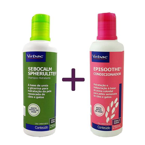 Shampoo Sebocalm 250ml + Condicionador Episoothe 250ml Virbac Cães e ...