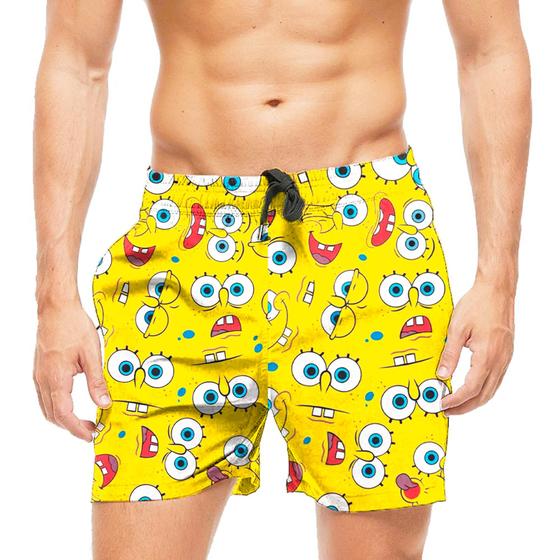 Short de Praia Bob Esponja Bermuda Masculina Sponjebob Shorts Fenda do ...