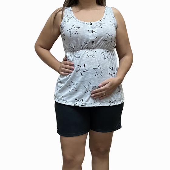 Short Doll Grávida Regata Mescla Amamentação Estrela Linda Gestante ...