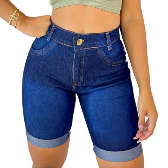 Short Jeans Feminino Pedal Esmaecido Cintura Alta Botão Dourado Zíper ...