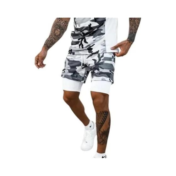 Shorts Esportivos Masculinos De Malha De Verão 2 Em 1 De Dois Andares ...