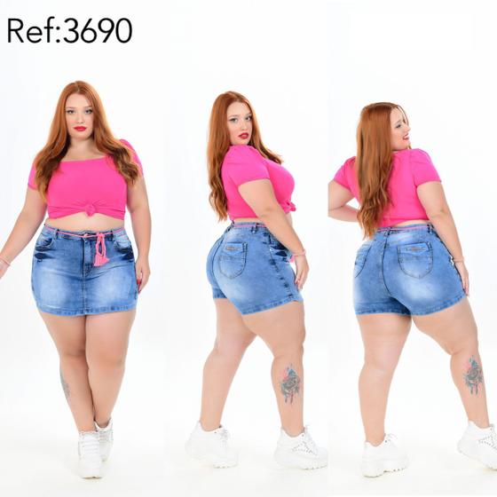 Shorts Saia Plus Size Jeans Com Elastano Tamanhos Grandes - Xtracharmy ...