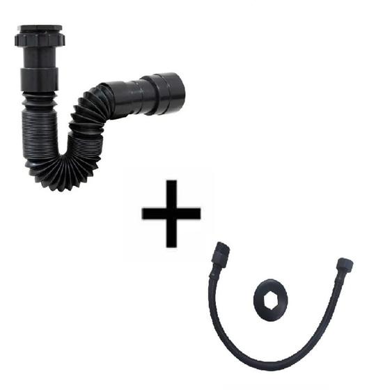 Sifão Sanfonado Preto Universal + Engate Flexível Black 40Cm - Modelar ...