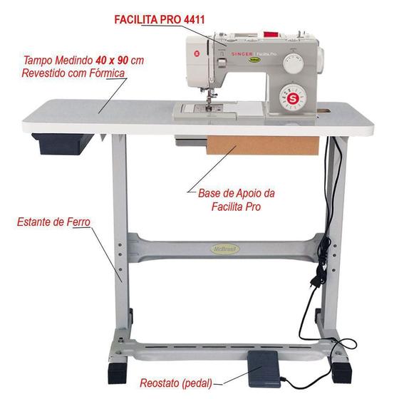 Singer Facilita Pro 4411 com Estante de Ferro e Tampo de Madeira Revestida em fórmica - Máquina ...