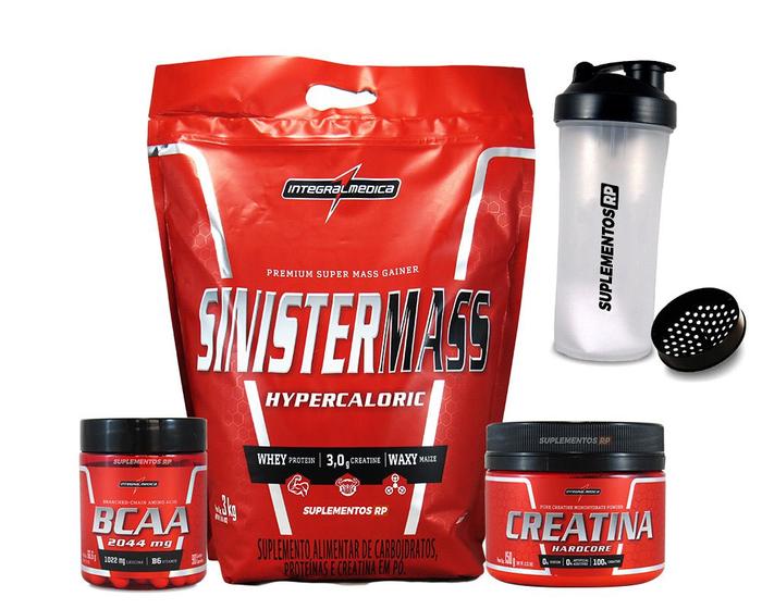 Sinister MASS 3kg + CREATINA 150g + BCAA 90 caps + Coqueteleira - integralmedica - Kit de ...