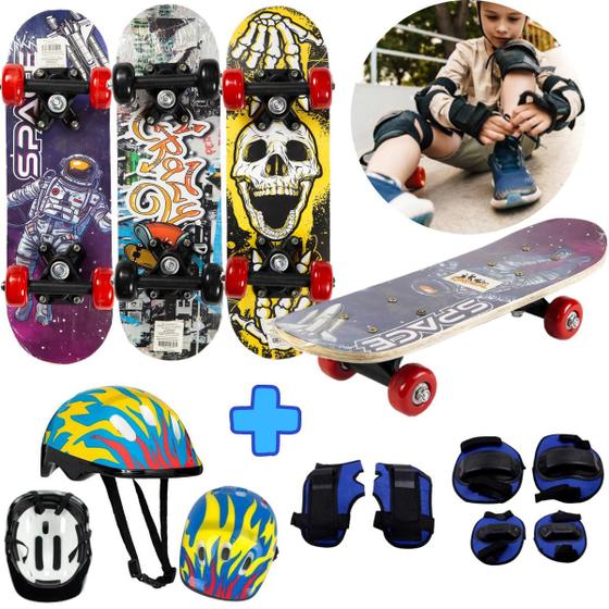 Skate Infantil Criança com Capacete Kit Proteção Completo - BFX - Skate ...
