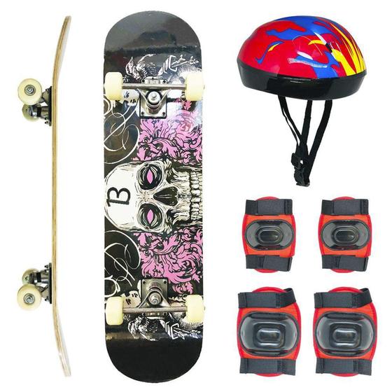 Skate Infantil Montado Caveira com Kit Proteção Vermelho - Tomix ...