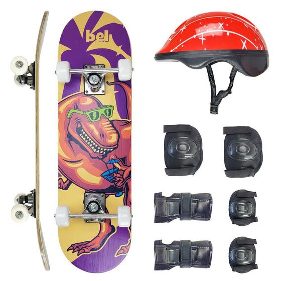 Skate Infantil Montado Com Kit Proteção Dinossauro Vermelho - Bel Fix ...